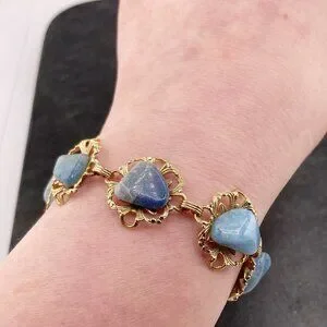 Vintage | Jewelry | Vintage Blue Plastic Gold Tone Metal Bracelet ...